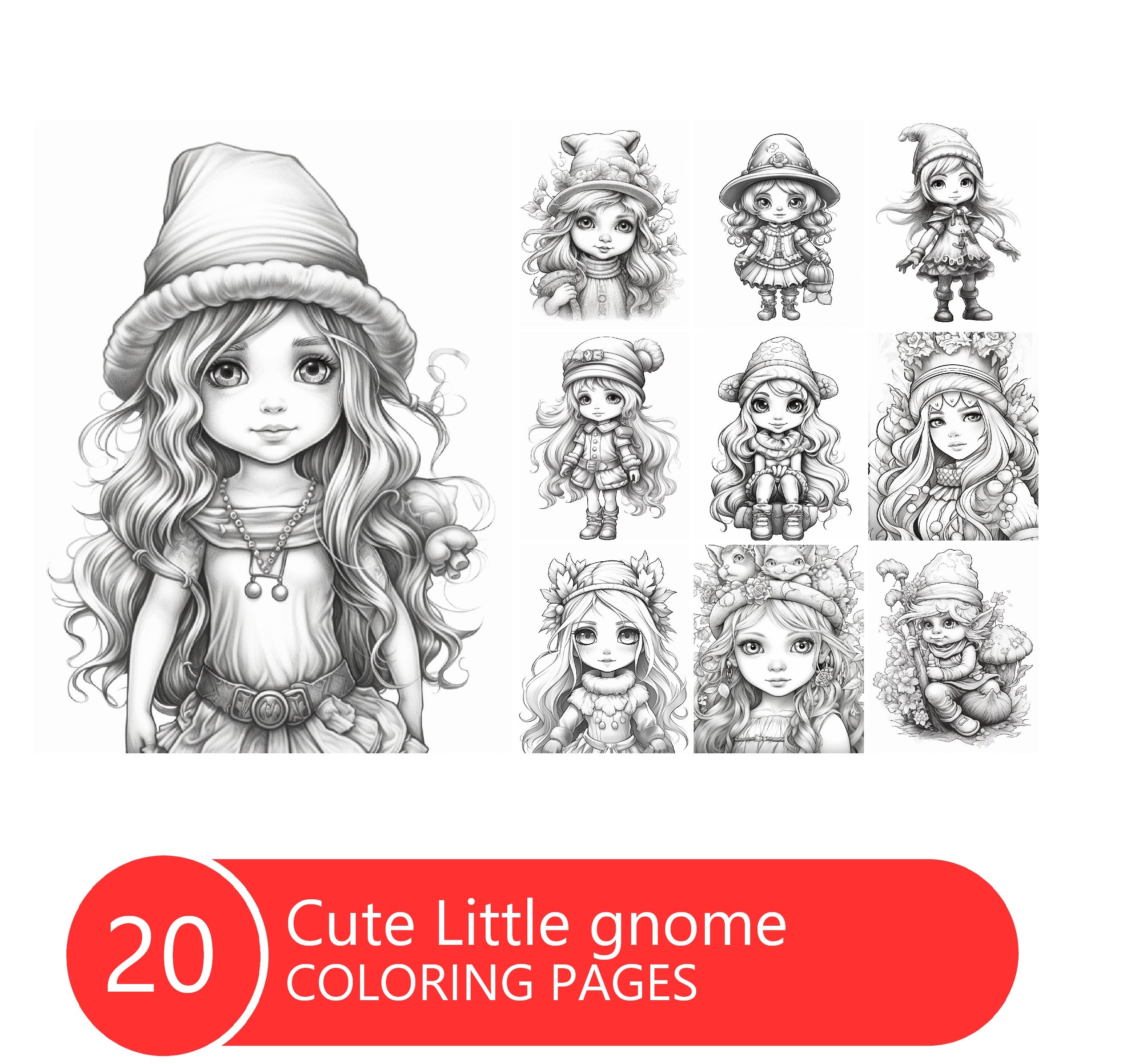 Cute Little Gnome Coloring Book for Adults and Kids, Grayscale Coloring ...