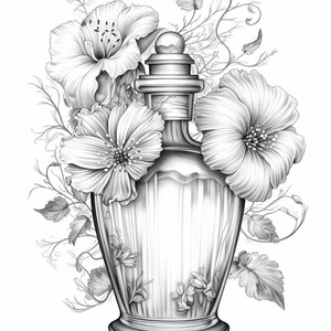 Floral Perfume Bottle Coloring Book: Grayscale Pages (printable PDF) - Etsy