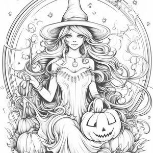 Witches Coloring Page for Adults and Teens, Grayscale Coloring Book ...
