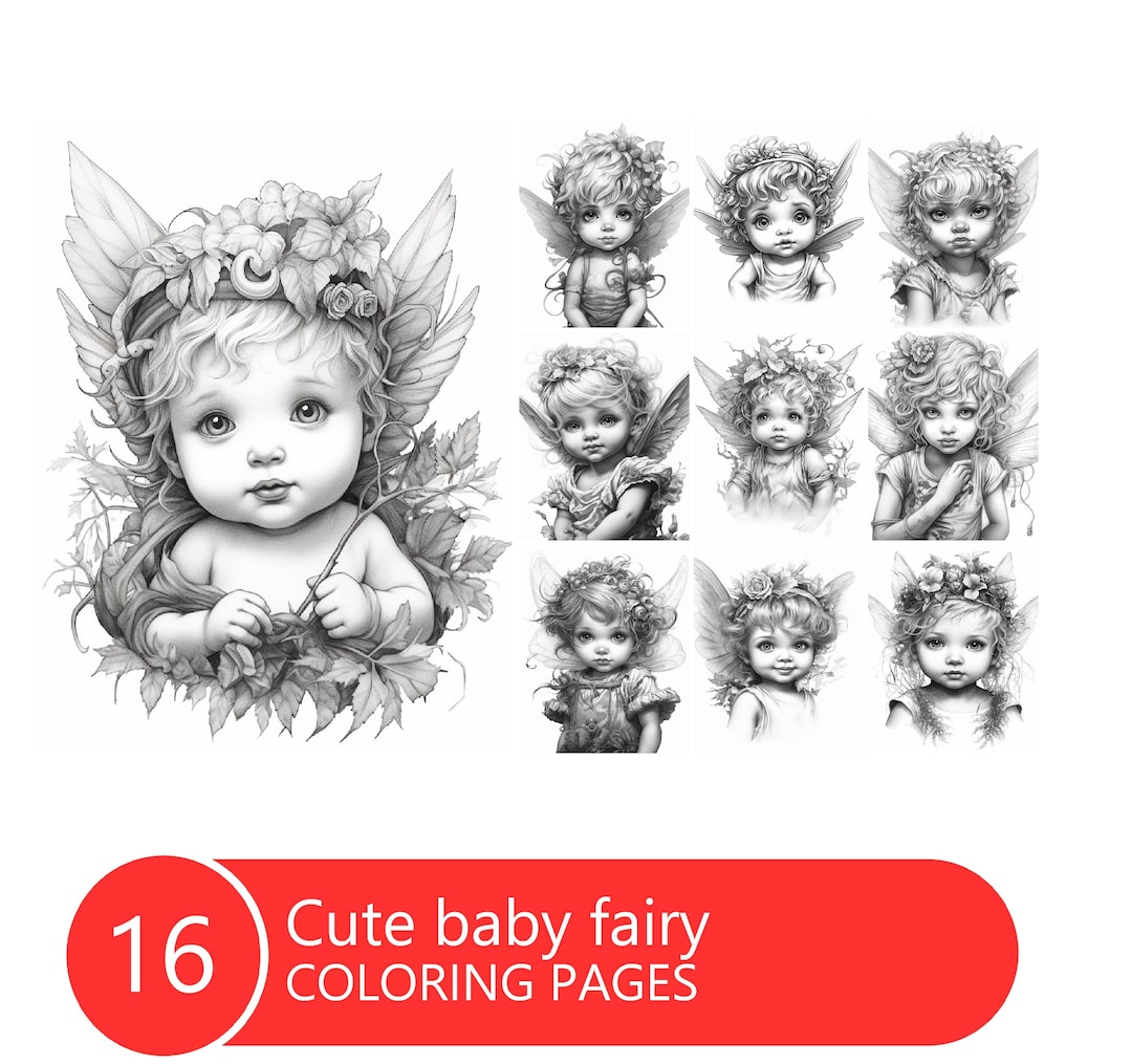Cute Baby Fairy Coloring Book for Adults and Kids, Grayscale Coloring ...