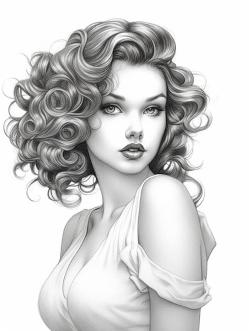 Vintage Pinup Coloring Book for Adults and Kids Grayscale - Etsy