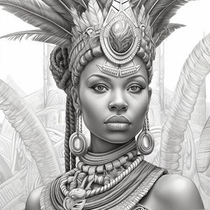 African Princesses Coloring Book for Adults and Kids, Grayscale ...