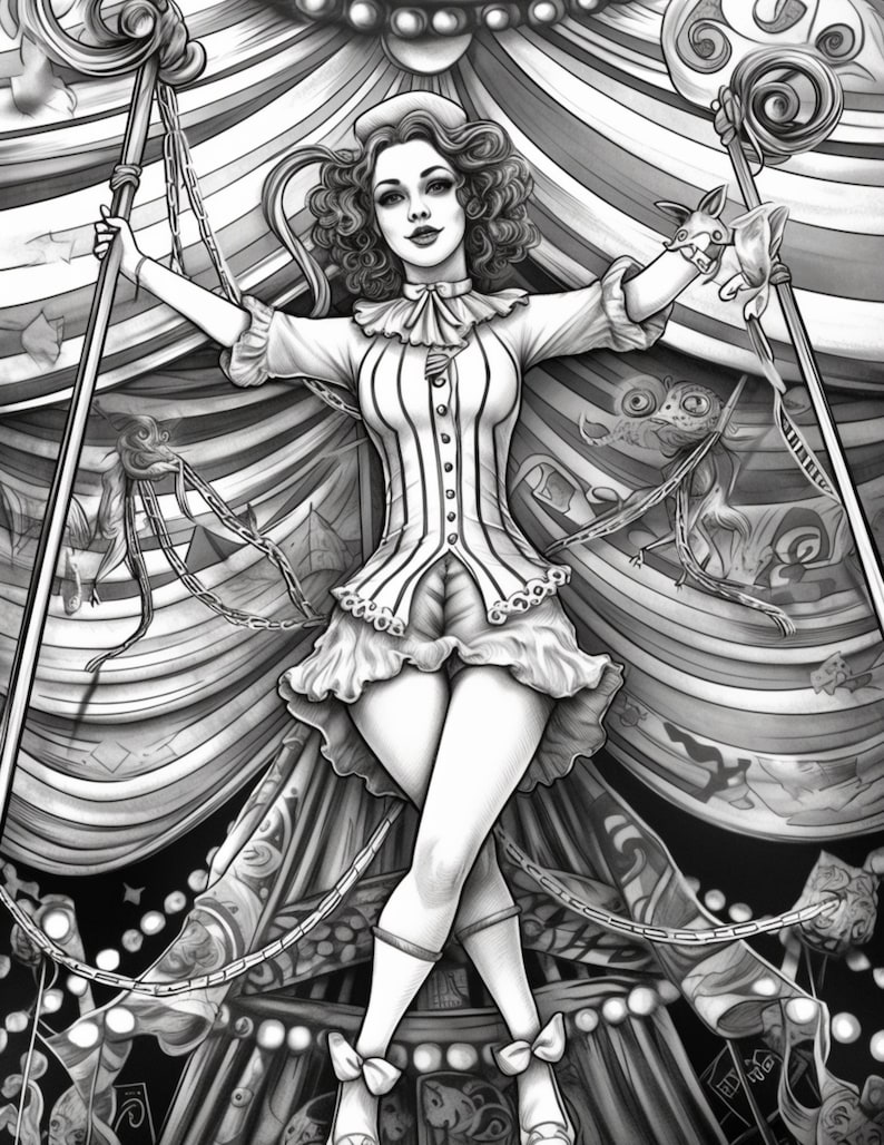 Circus Coloring Book Adults Coloring Page Grayscale - Etsy