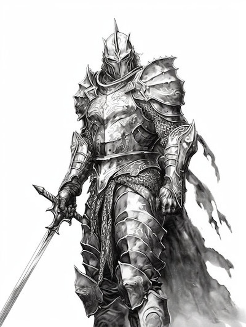 Knights Coloring Book: Grayscale Medieval Illustrations (printable PDF ...
