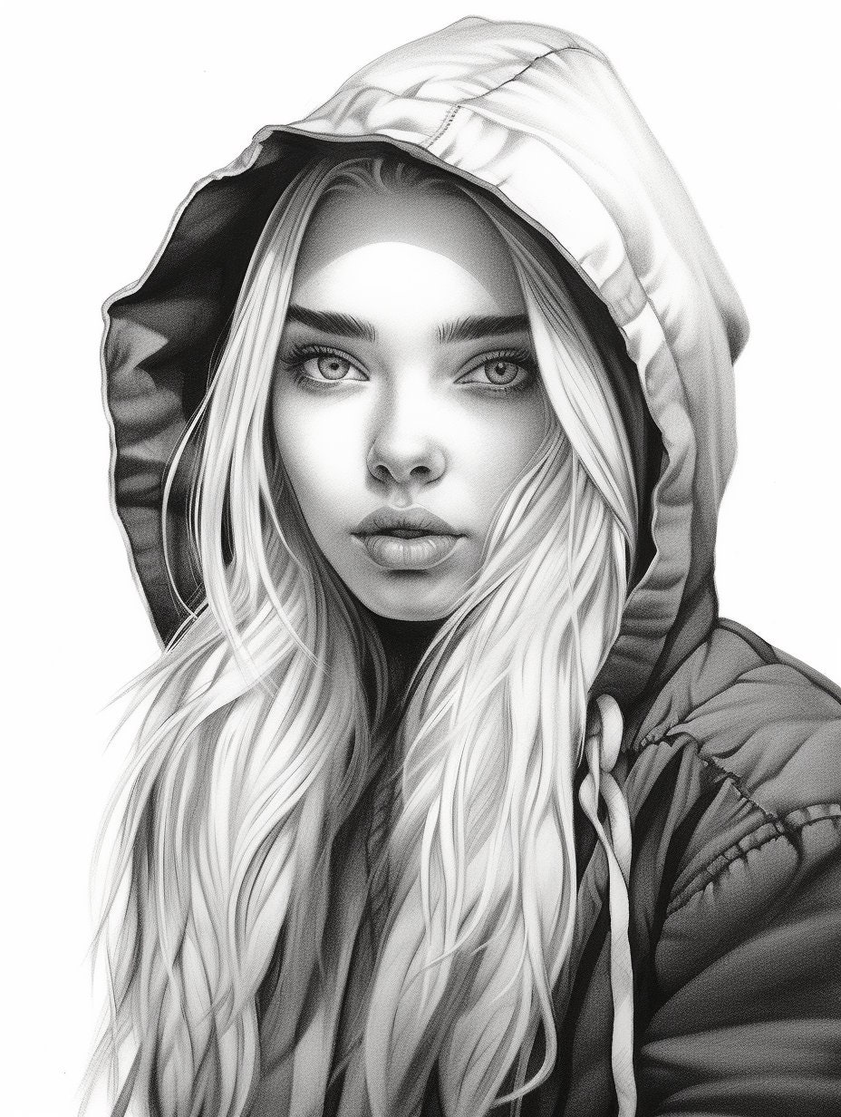 Hip Hop Girls Coloring Book for Adults and Kids, Grayscale Coloring ...