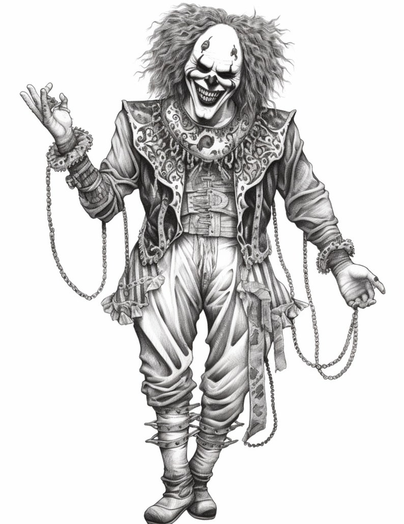 Scary Clowns Coloring Book Adults Coloring Pages Grayscale - Etsy