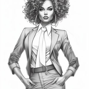 Elegant Black Girl Boss Coloring Book for Adults and Kids, Grayscale ...