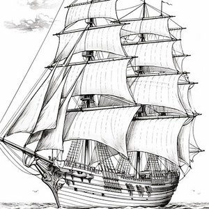 Sailing Ship Coloring Book: 24 Grayscale Pages (printable PDF File ...
