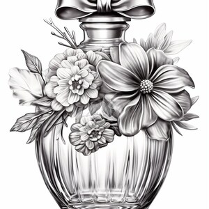 Floral Perfume Bottle Coloring Book for Adults and Kids, Grayscale ...