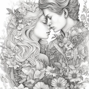 Romance Coloring Book for Adults and Kids, Grayscale Coloring Pages ...