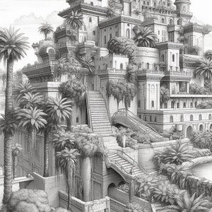 Hanging Gardens of Babylon Coloring Book: 28 Grayscale Pages (printable ...