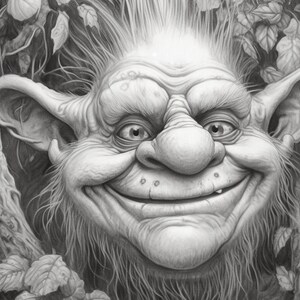 Trolls Coloring Page for Adults and Teens, Grayscale Coloring Book ...