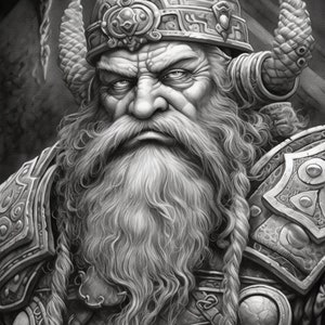 Dwarfs Coloring Page for Adults and Teens, Grayscale Coloring Book ...