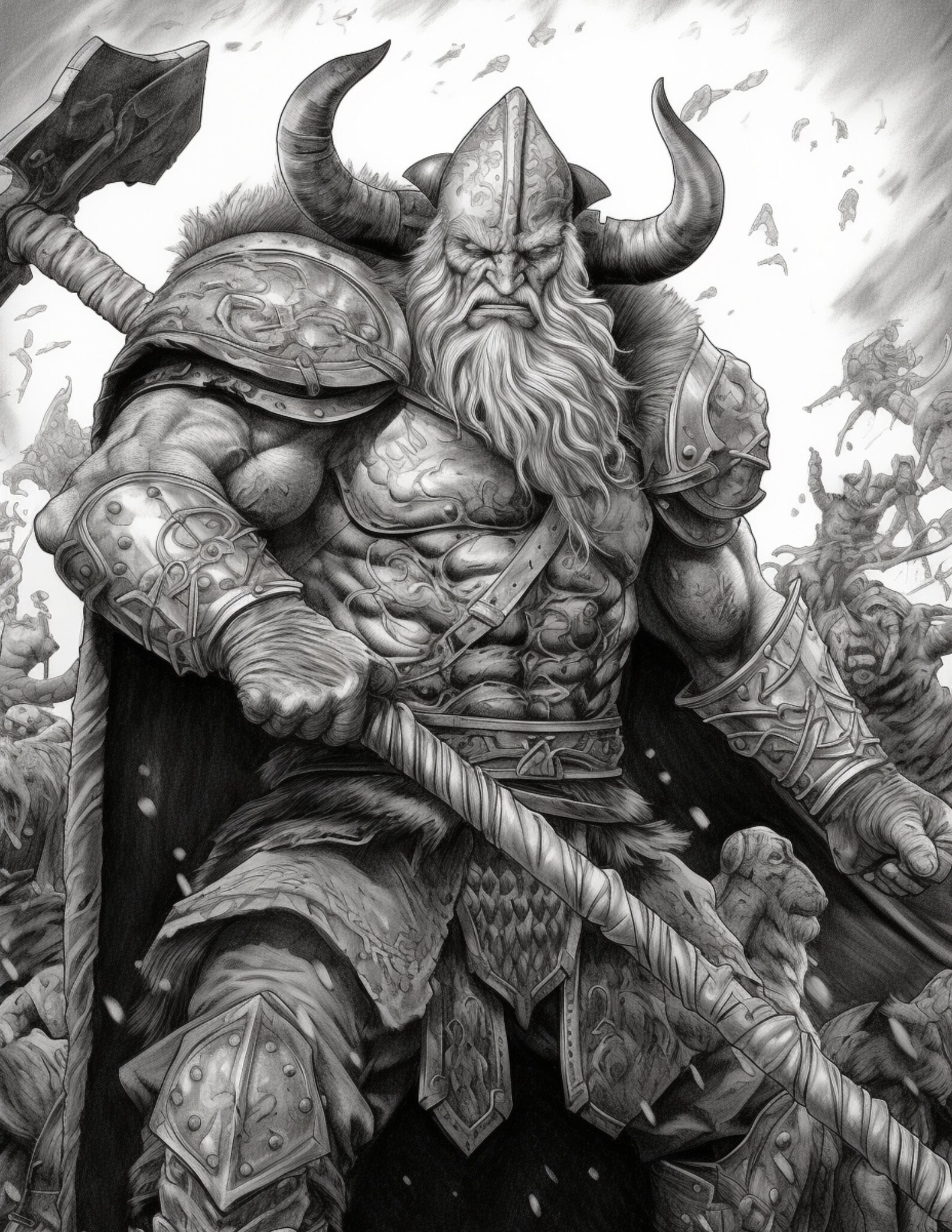 Viking Warriors Coloring Pages: Grayscale Illustrations (printable PDF ...