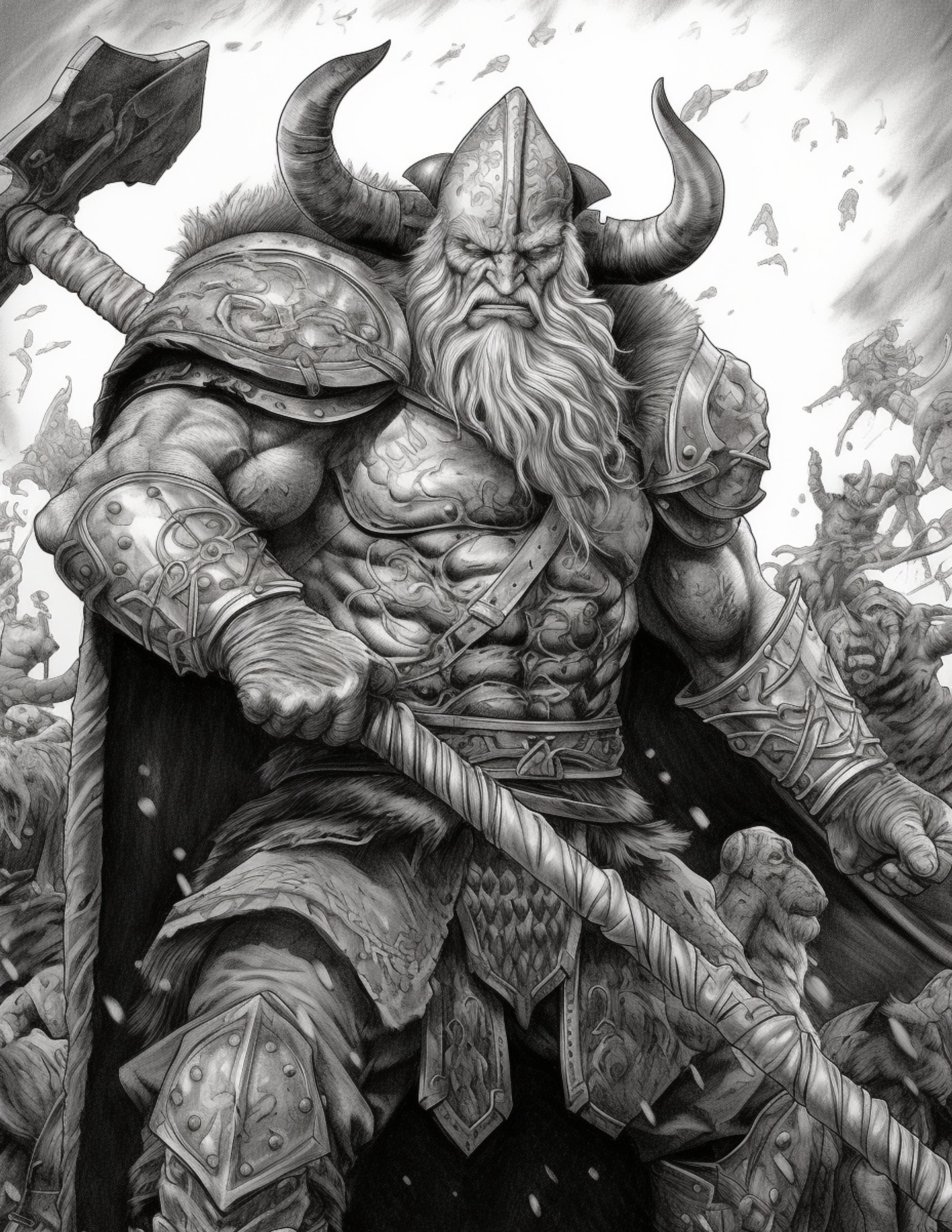 Vikings Warriors Coloring Pages for Adults and Teens, Grayscale ...