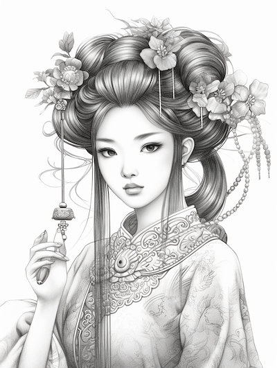 Japanese Princesses Coloring Book for Adults and Kids - Etsy