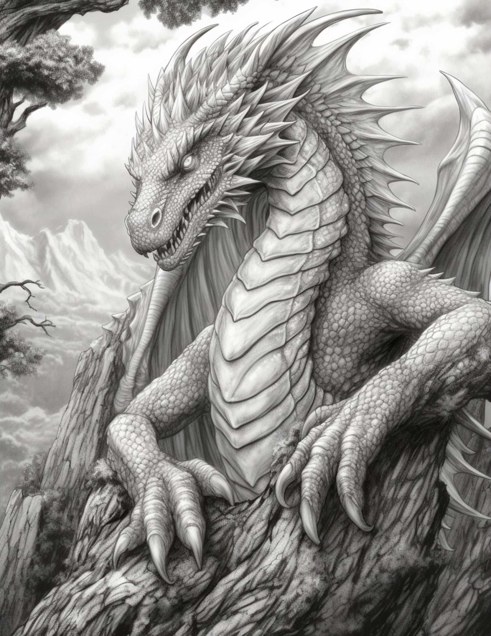 Dragons Coloring Page for Adults and Teens Grayscale Coloring - Etsy