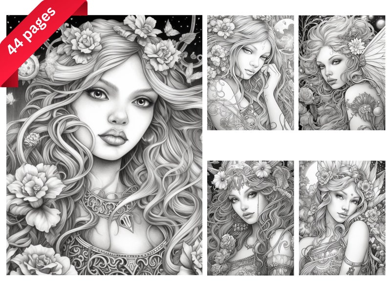 Moon Fairies Coloring Pages for Adults and Kids (Instant Download) - Etsy