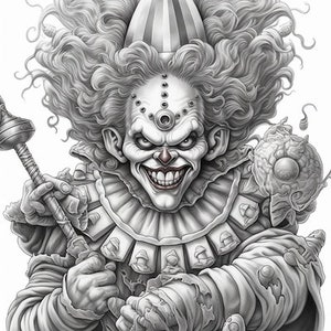 Evil Clowns Coloring Book for Adults and Kids, Grayscale Coloring Pages ...