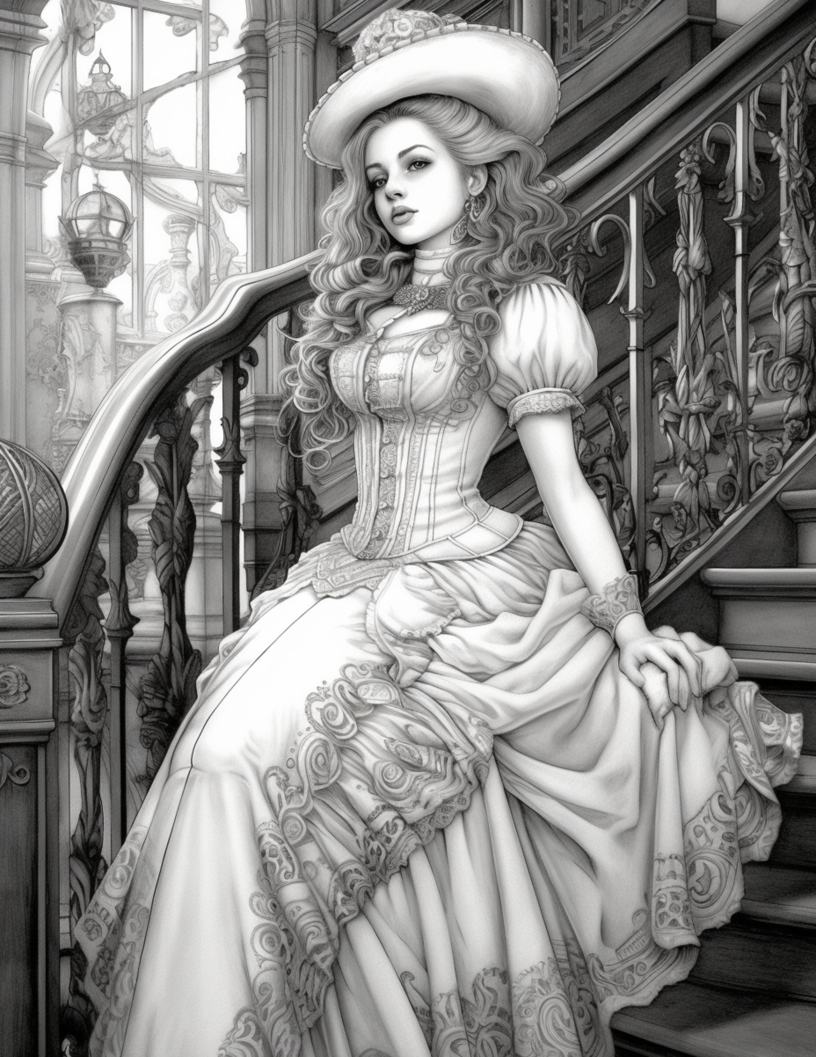 Victorian Women Coloring Pages for Adults and Teens Grayscale - Etsy