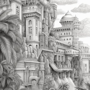 Hanging Gardens of Babylon Coloring Book: 28 Grayscale Pages (printable ...