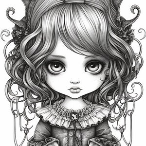 Chibi Gothic Girls Coloring Book for Adults and Kids, Grayscale ...