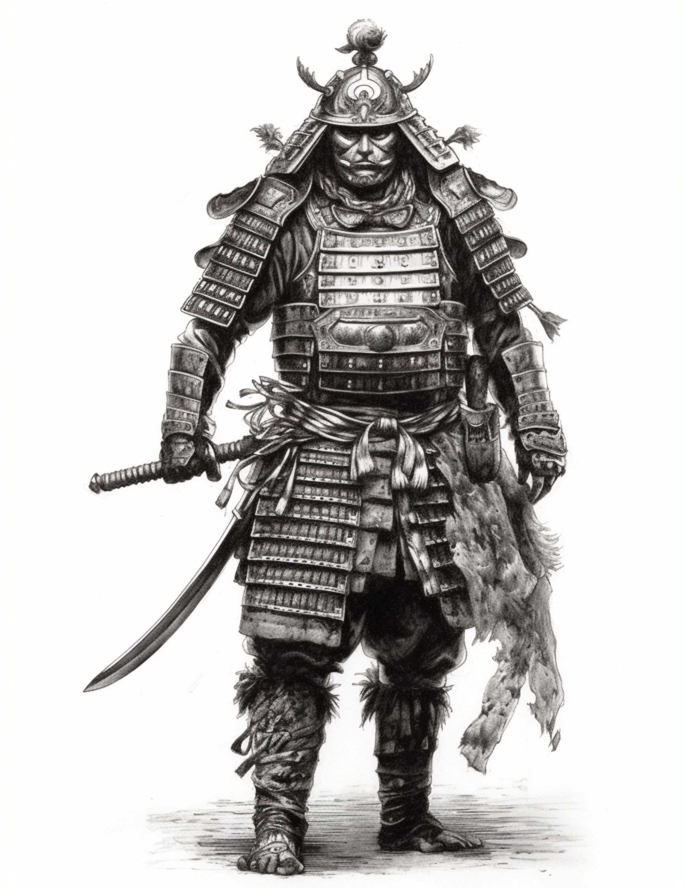 Samurai Warriors Coloring Page for Adults and Teens, Grayscale Coloring ...