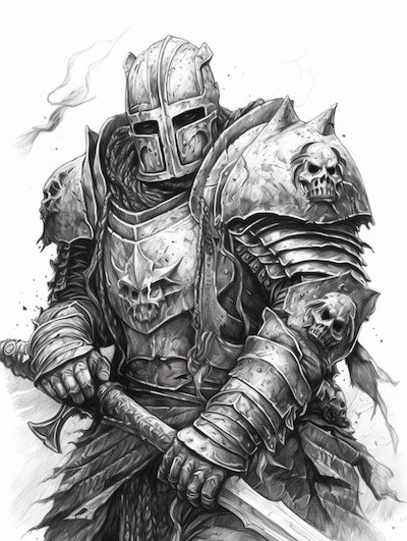 Knights Coloring Book: Grayscale Medieval Illustrations (printable PDF ...