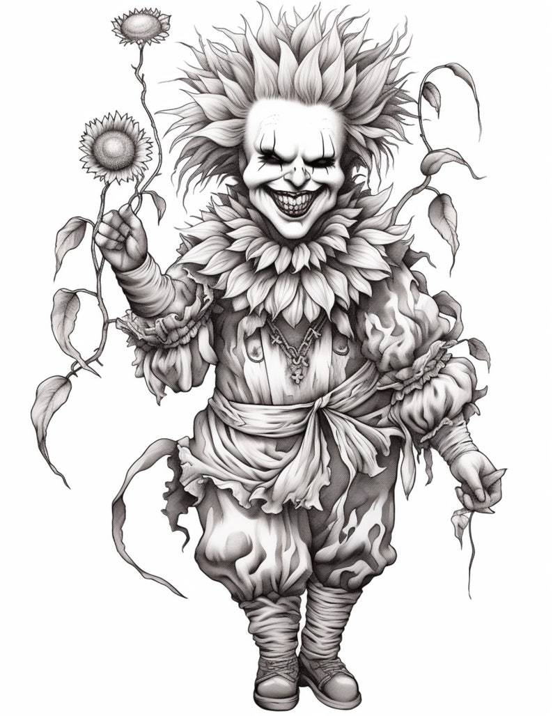 Scary Clowns Coloring Book Adults Coloring Pages Grayscale - Etsy