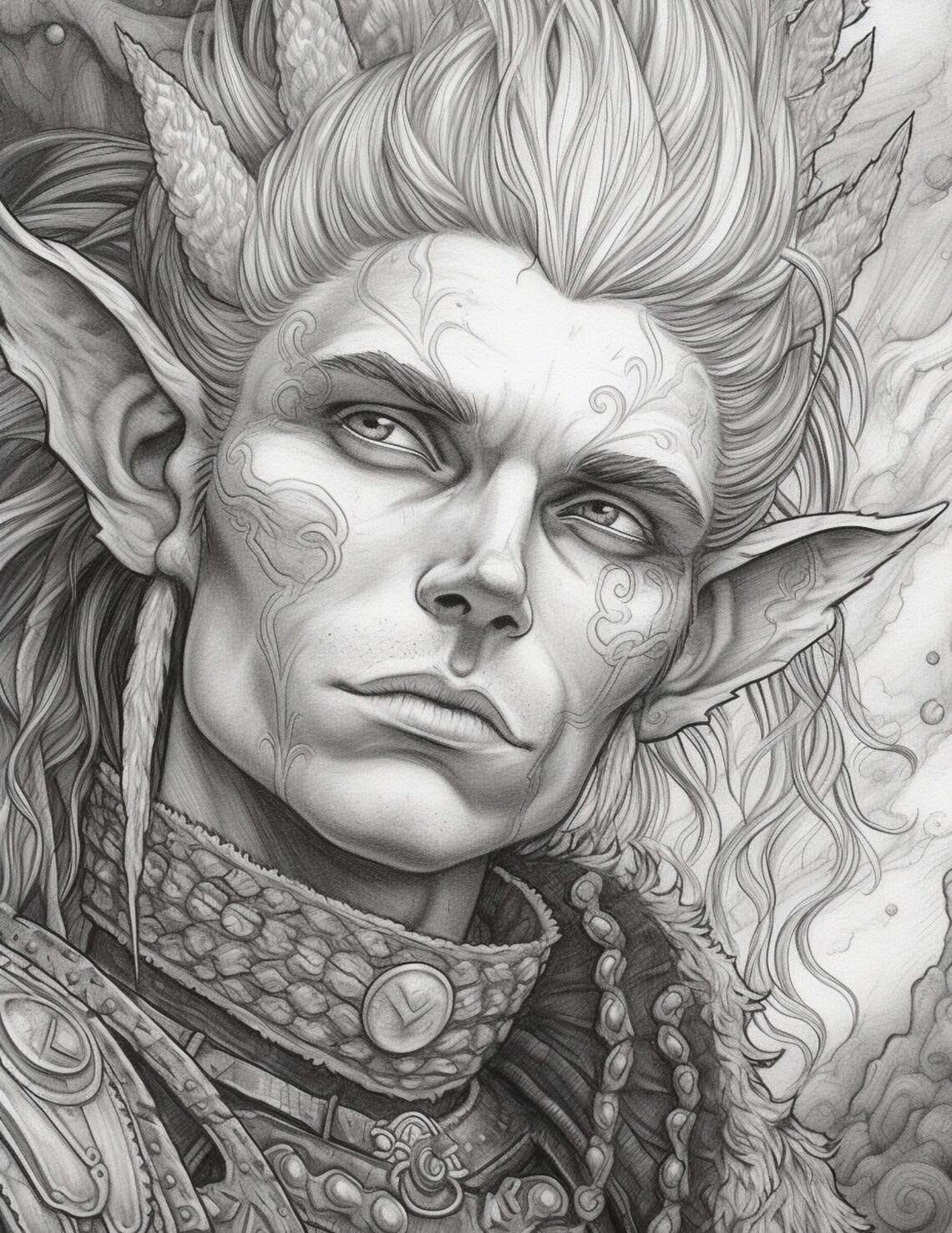 Elf Coloring Page for Adults and Teens Grayscale Coloring - Etsy