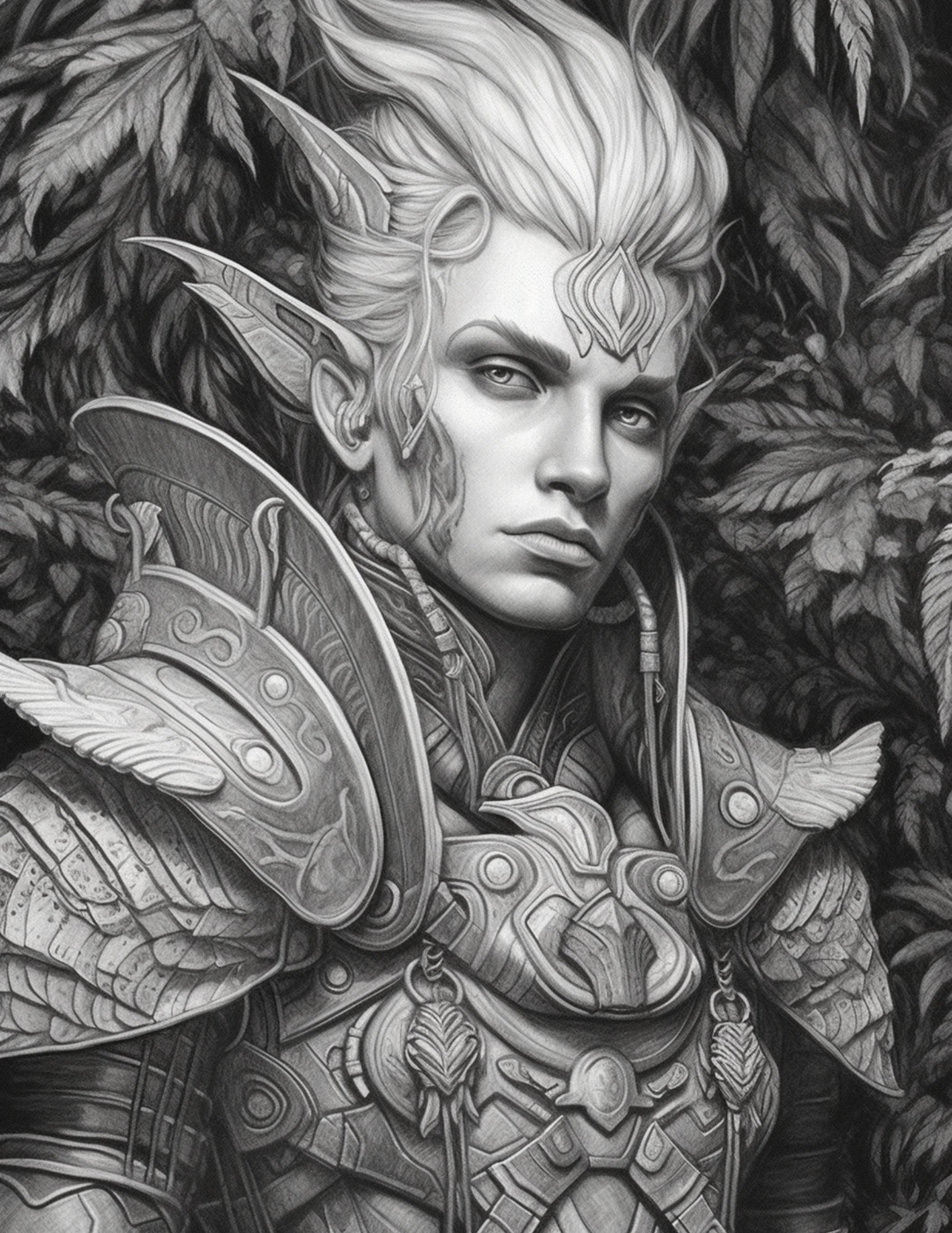 Elf Coloring Page for Adults and Teens, Grayscale Coloring Book ...