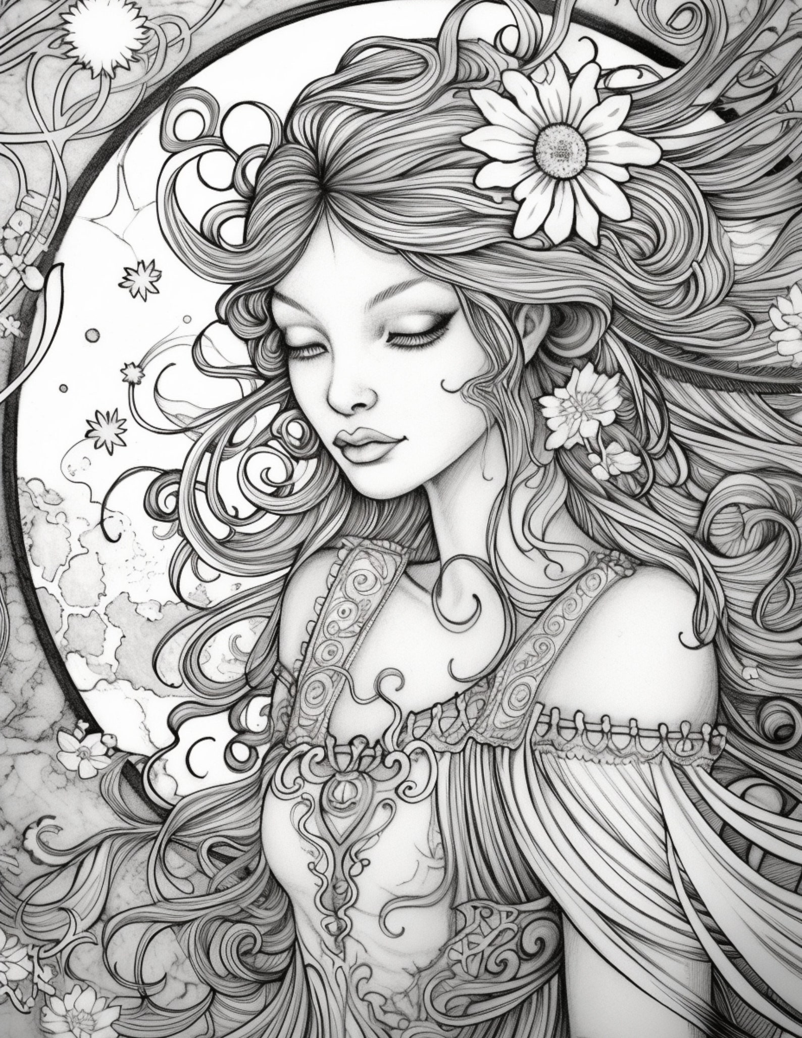 Moon Fairies Coloring Pages for Adults and Kids Instant - Etsy