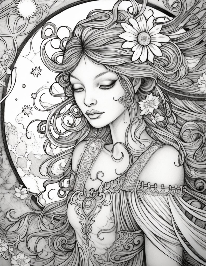 Moon Fairies Coloring Pages for Adults and Kids Instant - Etsy