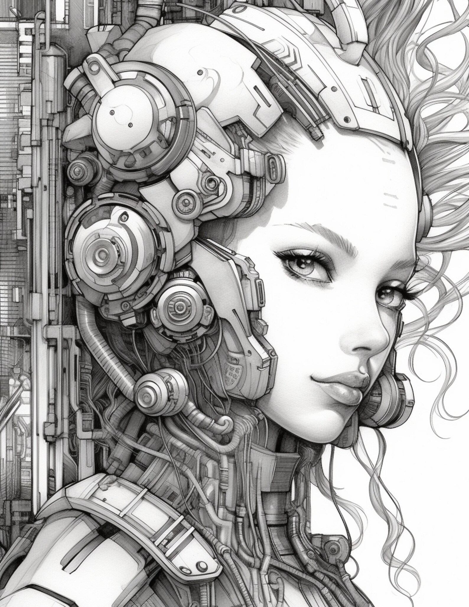 Futuristic Punk Coloring Page for Adults and Teens Grayscale - Etsy