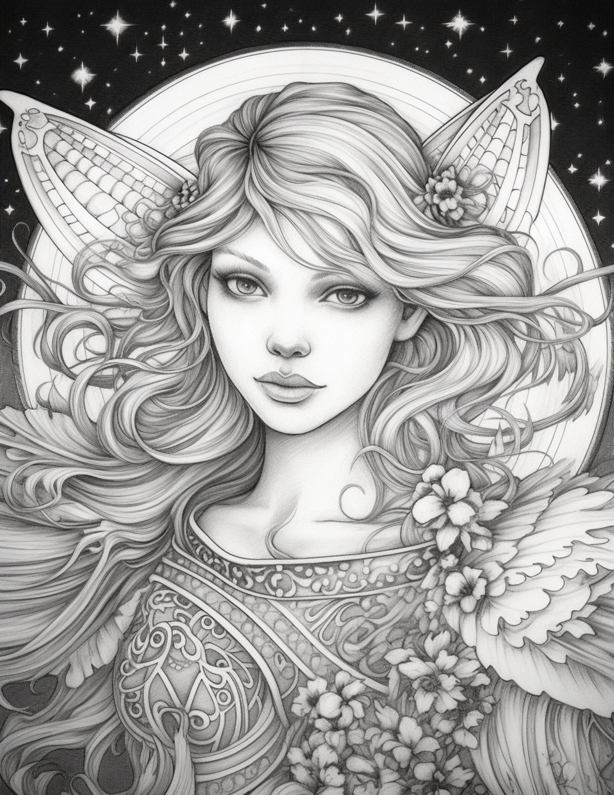 250+ Fairies Adult Coloring Pages, Download Grayscale Illustrations ...