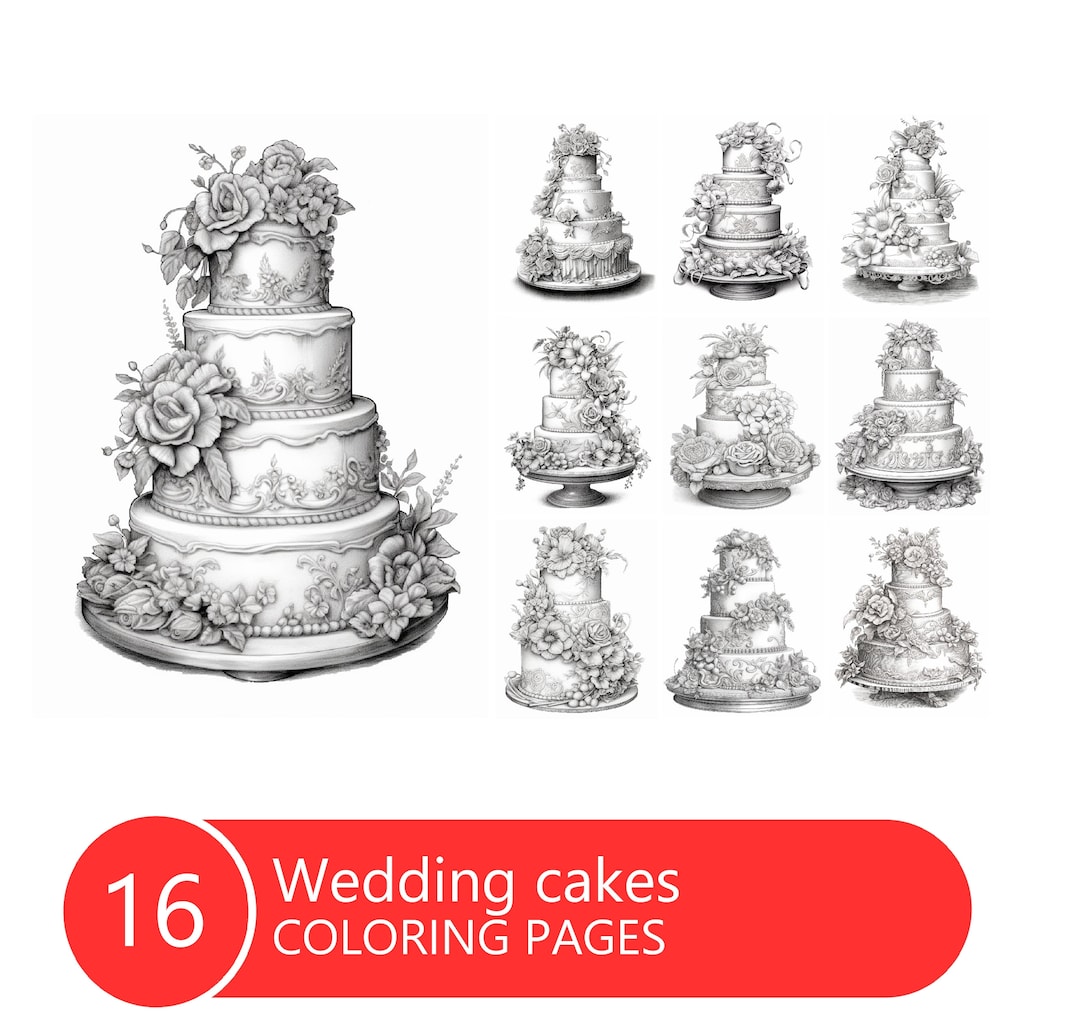 Wedding Cakes Coloring Book: 16 Grayscale Pages (printable PDF) - Etsy UK