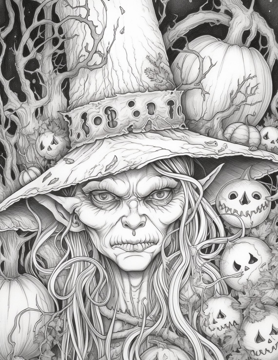 Scary Witches and Sorcerers Coloring Page for Adults and - Etsy