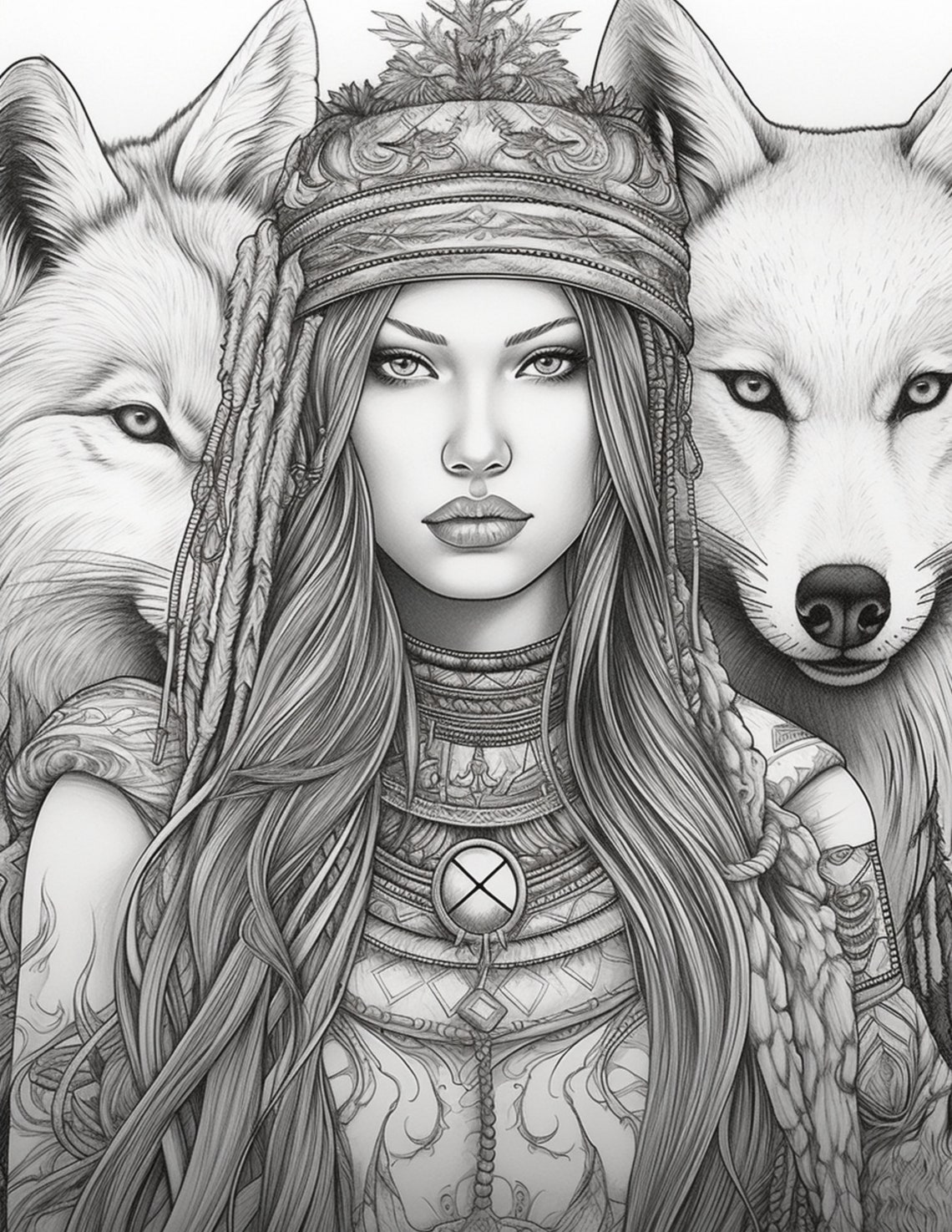 Native American Women Coloring Pages: Grayscale Art (printable PDF) - Etsy