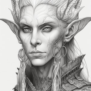 Elf Coloring Page for Adults and Teens, Grayscale Coloring Book ...