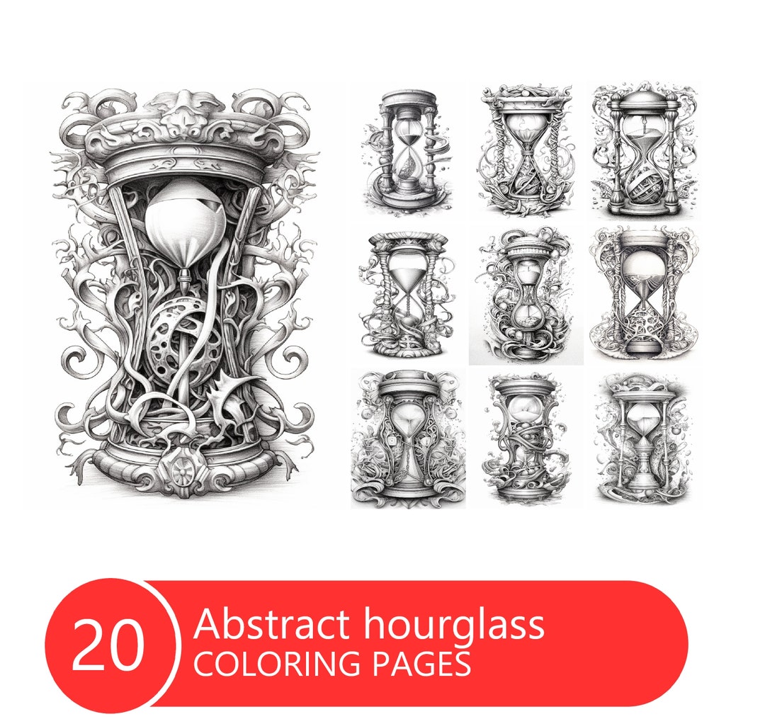 Abstract Hourglass Coloring Book for Adults and Kids, Grayscale ...