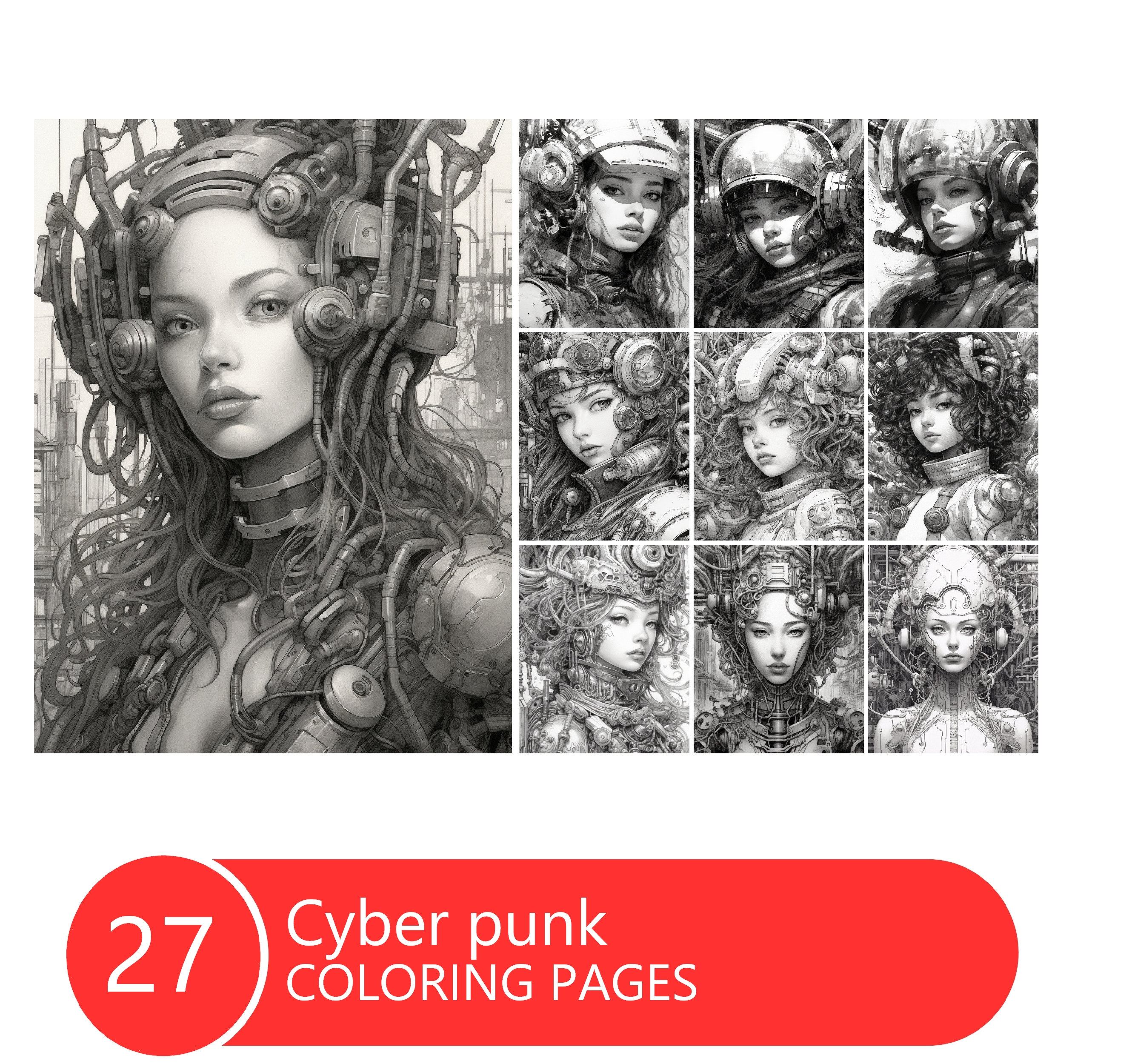 Futuristic Punk Coloring Page for Adults and Teens Grayscale - Etsy ...