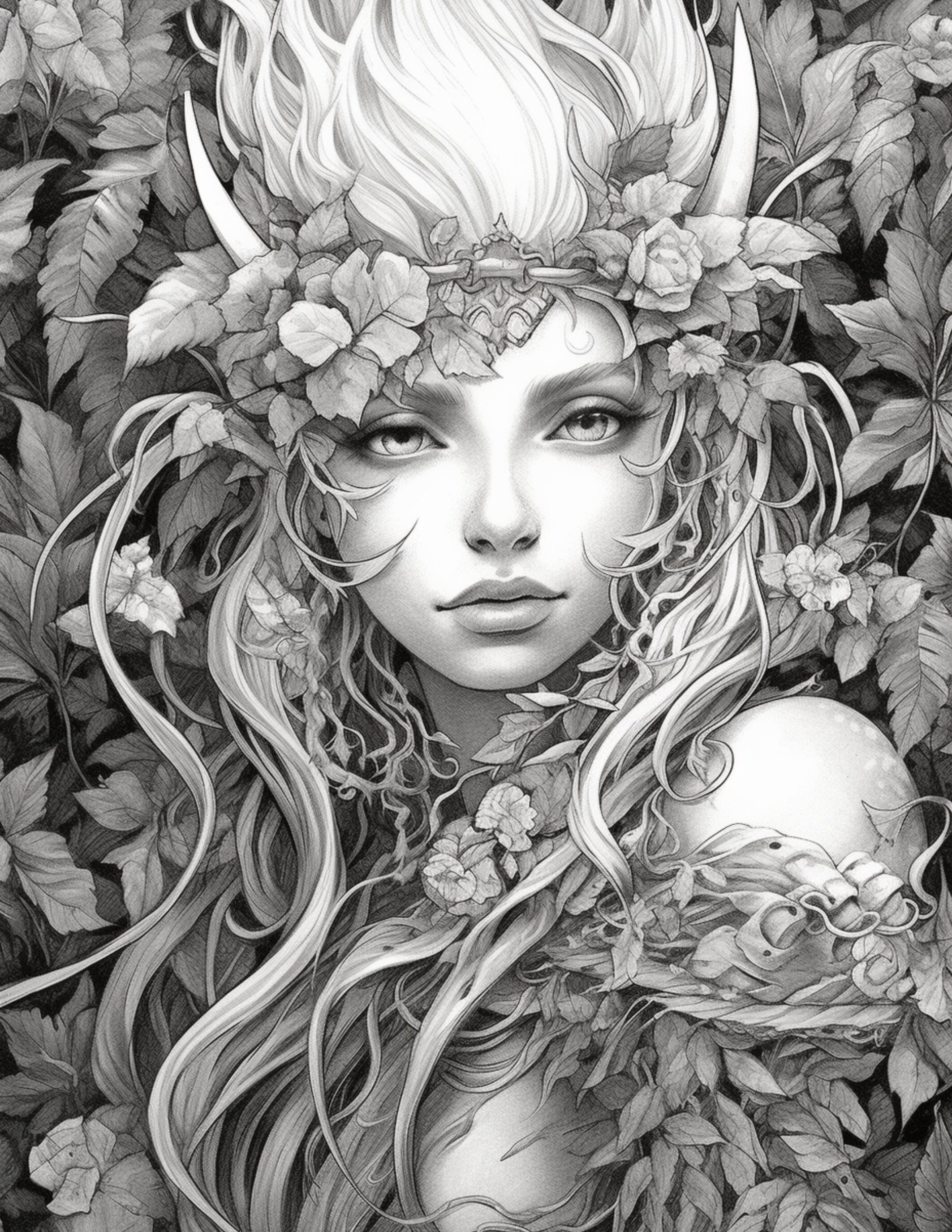 Grayscale Female Elf Coloring Book: Printable Illustrations (PDF ...