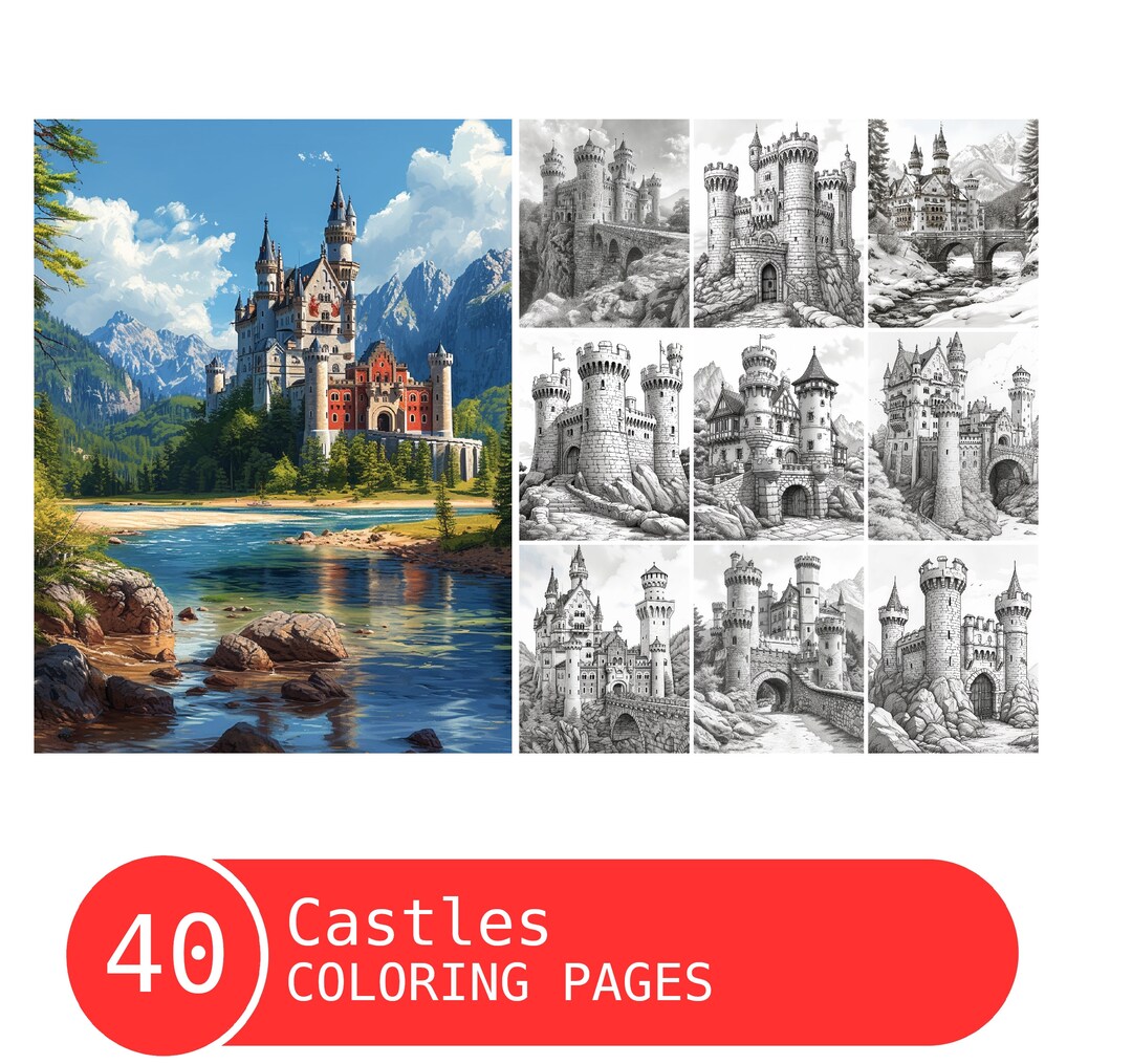Enchanting Castles Coloring Book: 40 Grayscale Pages (printable PDF ...