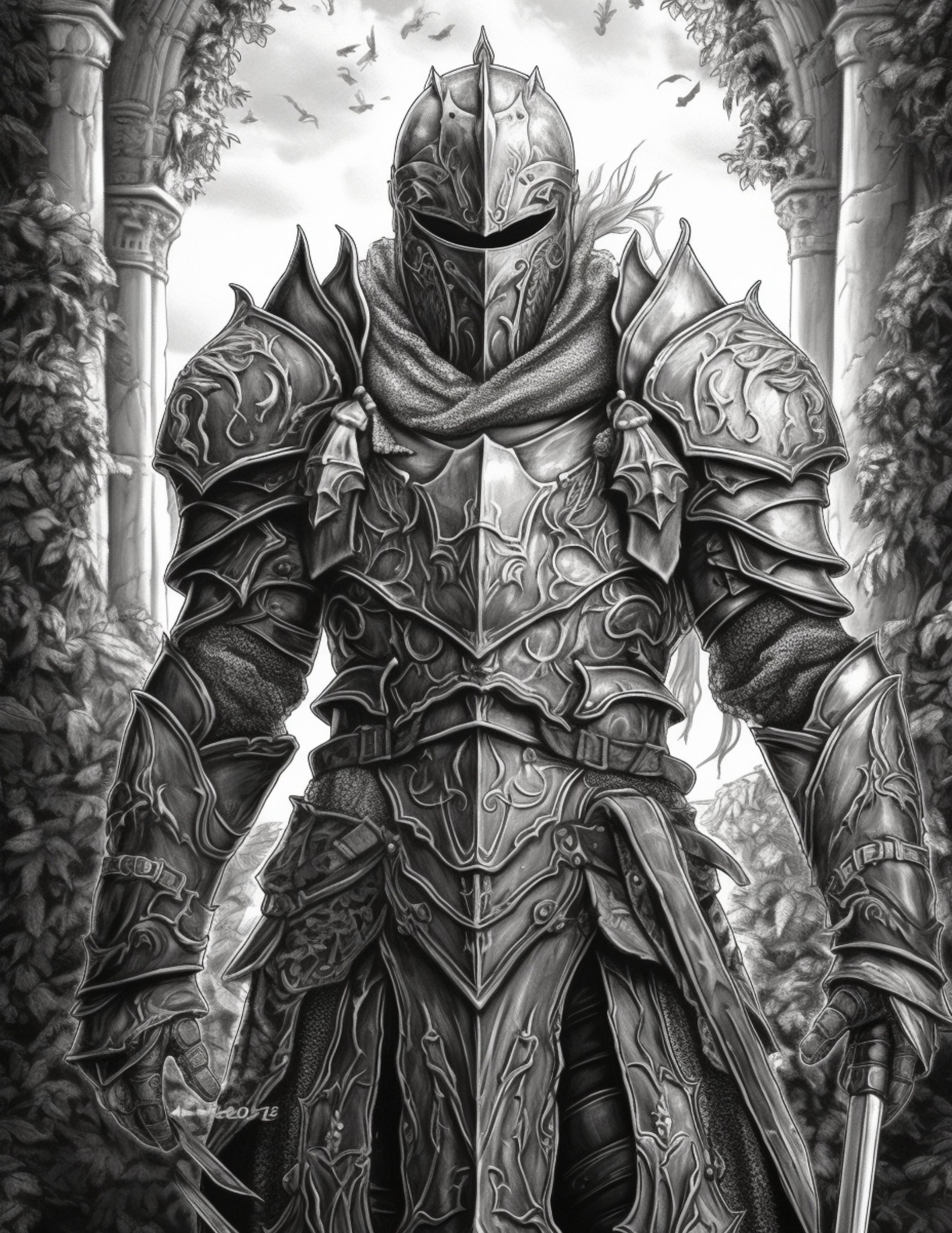 Knights Coloring Page for Adults and Teens Grayscale Coloring - Etsy