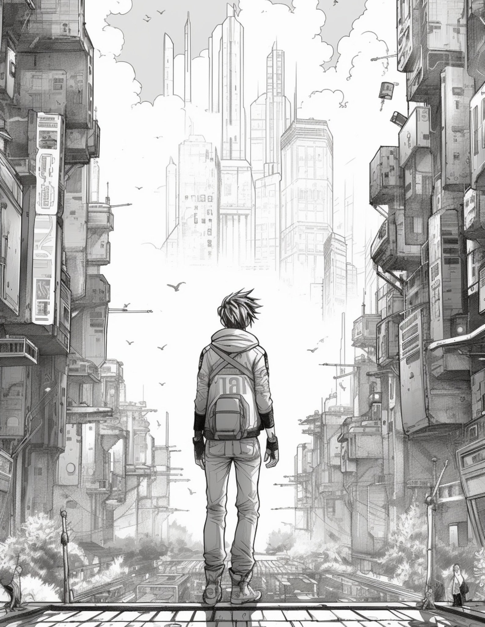 Futuristic Punk Coloring Page for Adults and Teens Grayscale - Etsy