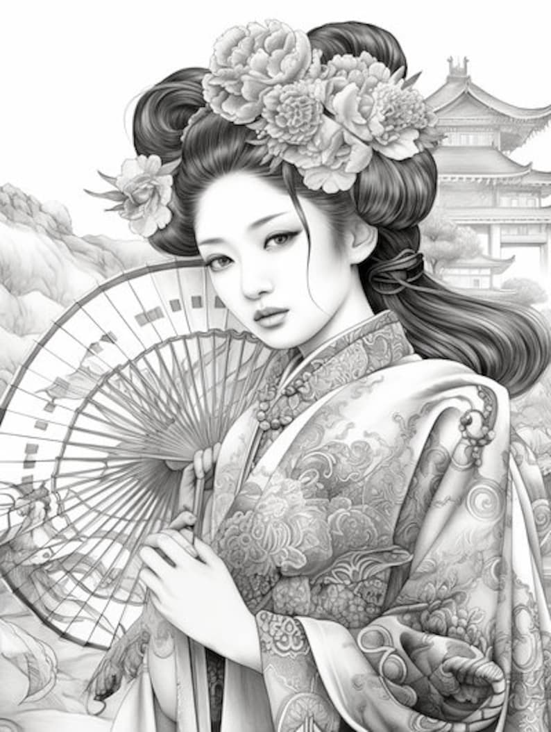 Japanese Princesses Coloring Book for Adults and Kids - Etsy Canada