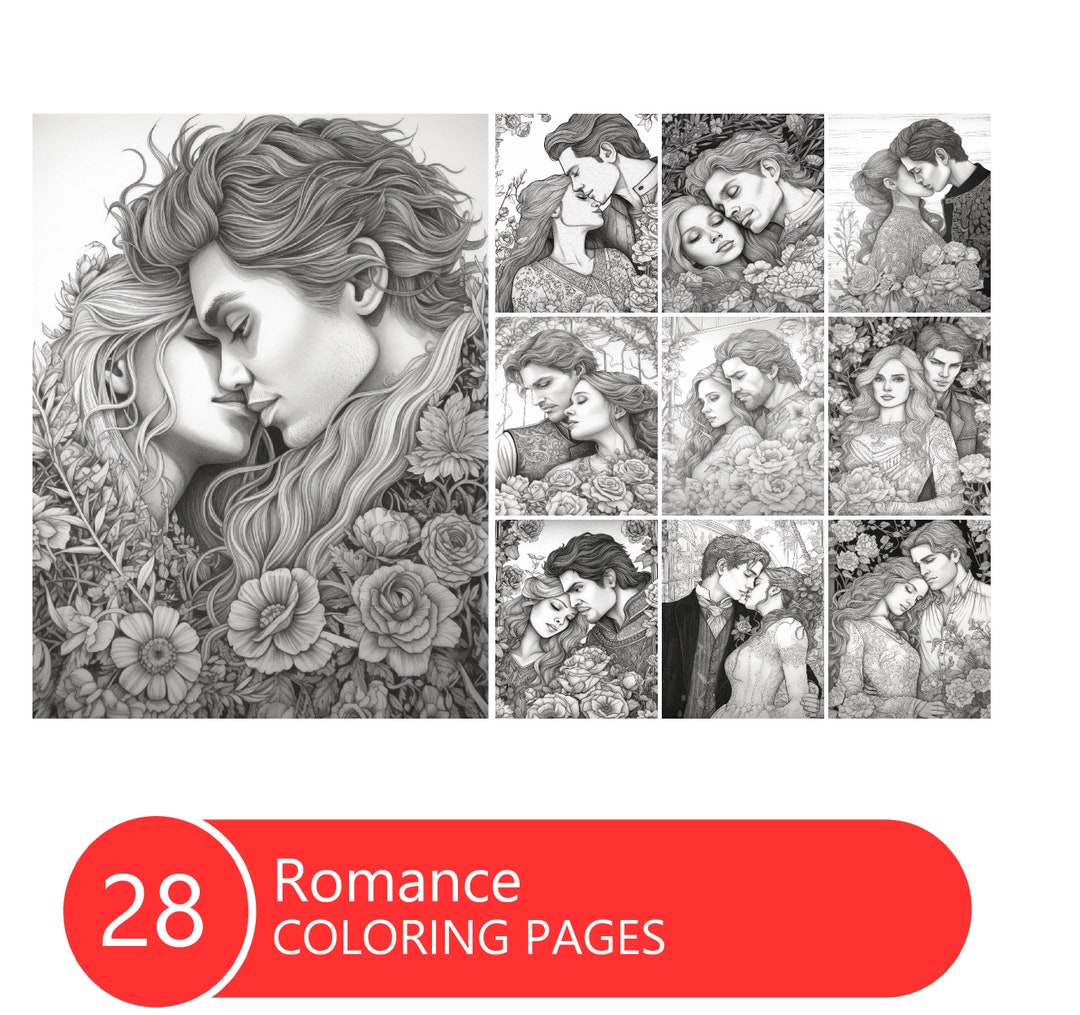 Romance Coloring Book for Adults and Kids, Grayscale Coloring Pages ...