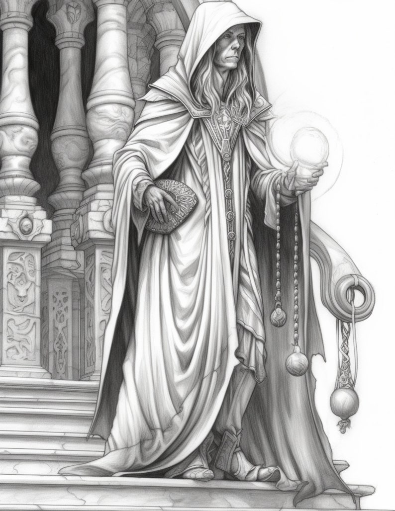 Wizards and Mages Grayscale Coloring Book for Adults & Teens (printable ...