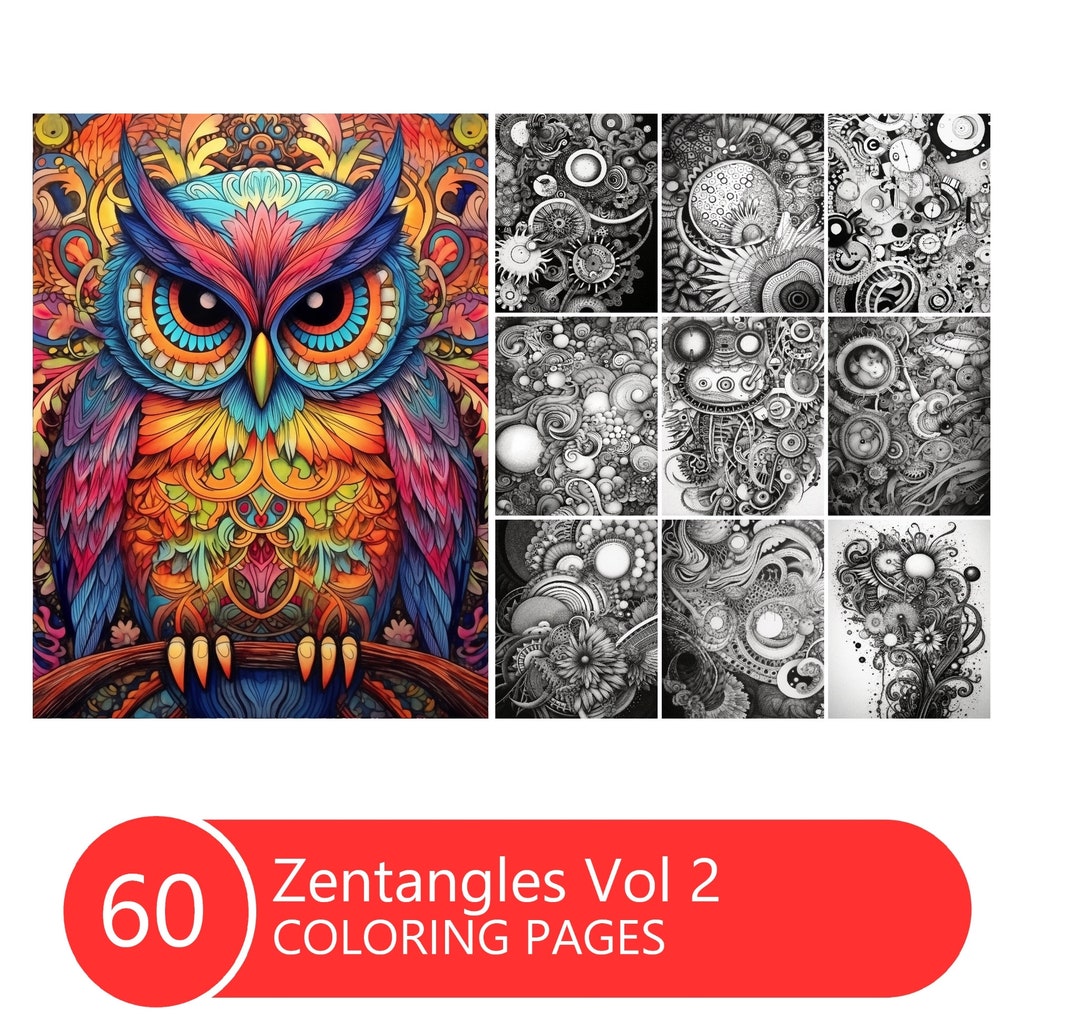 Zentangles Vol 2 Coloring Book for Adults and Kids, Grayscale Coloring ...