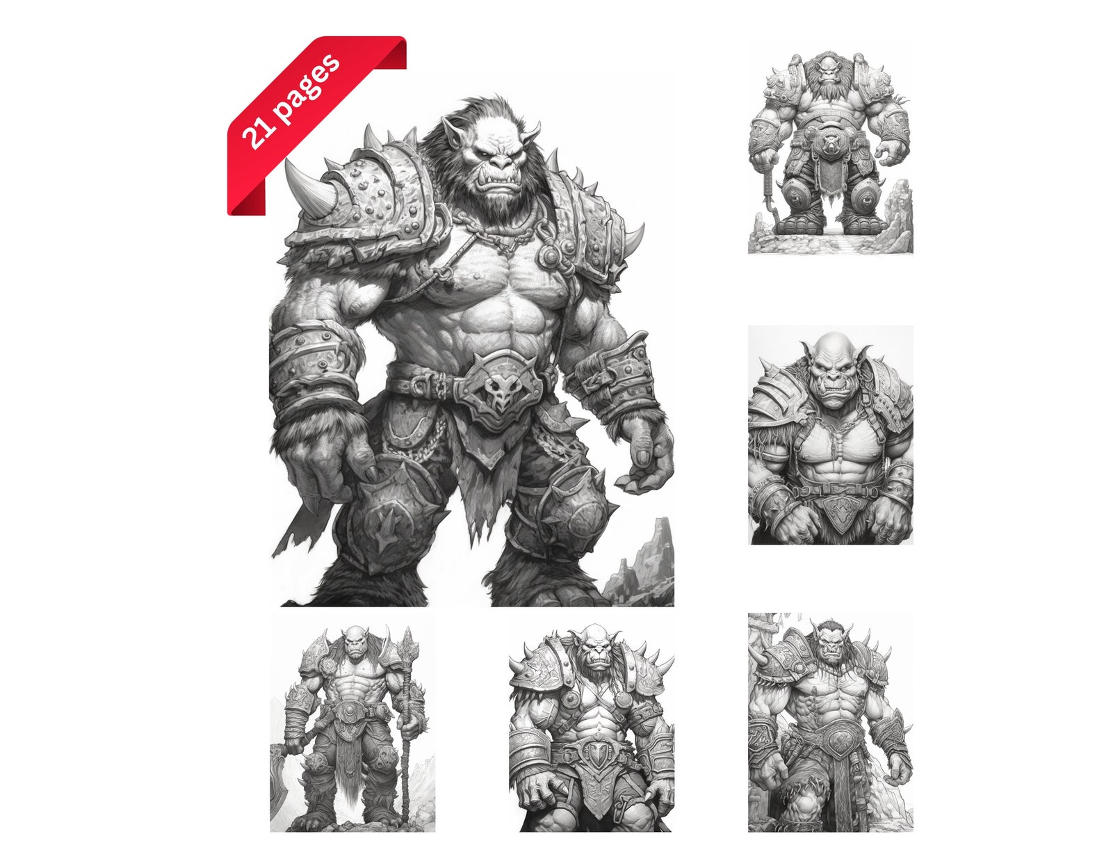 Orcs Coloring Page for Adults and Teens, Grayscale Coloring Book ...